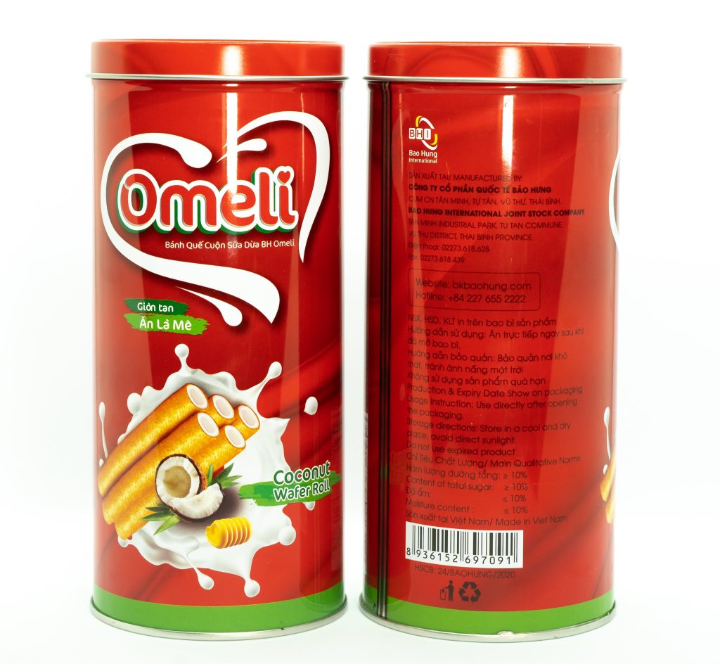 Bánh quế cuộn sữa dừa BH Omeli hộp giấy 210g - Greenfood Việt Nam